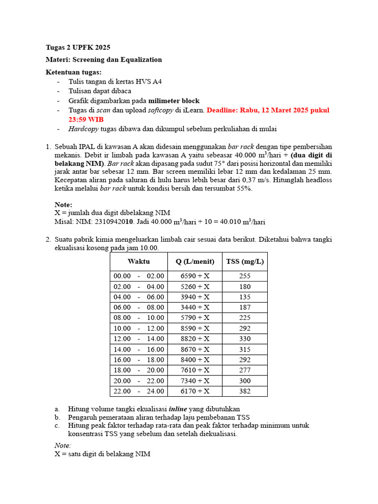 Tugas Screening dan Equalization IPAL 2025 | PDF