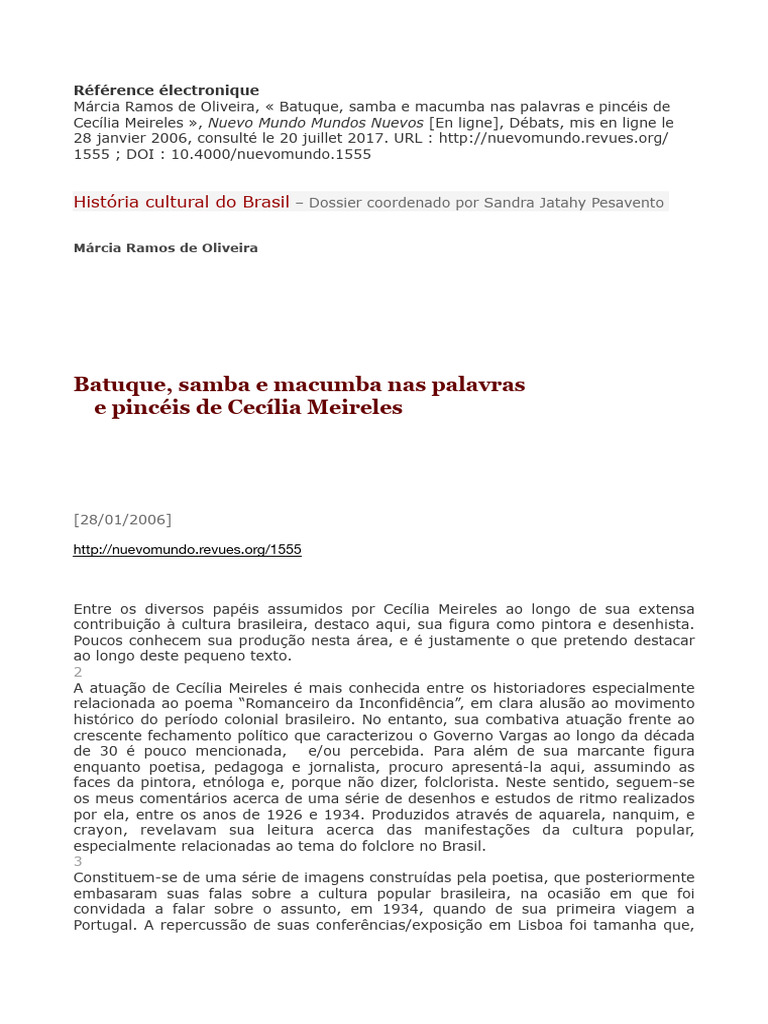 Batuque Samba e Macumba Nas Palavras e P | PDF | Carnaval | Poesia