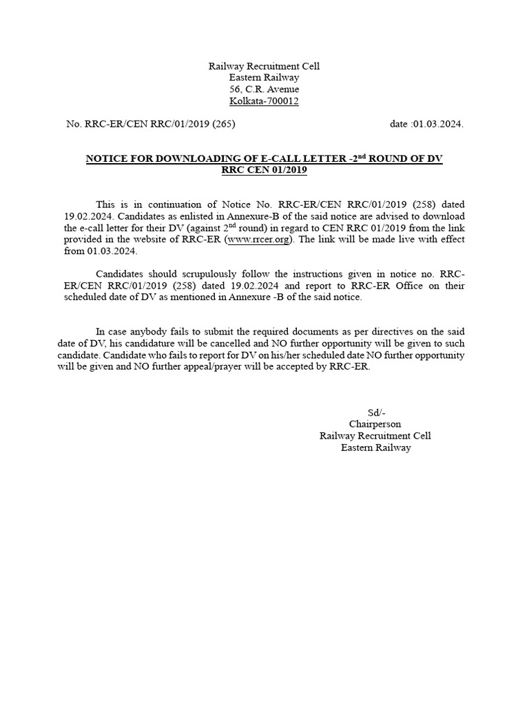 Notice For Downloading E-Call Letter For 2nd Round of DV Against CEN ...