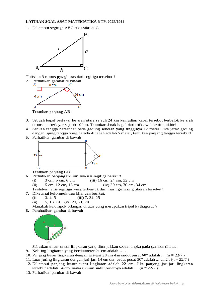 Latihan ASAT Mat 8 2324 | PDF