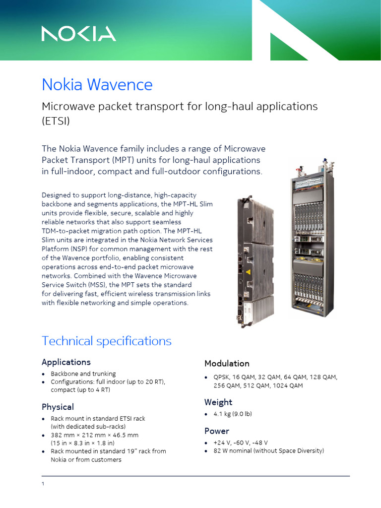 Nokia Wavence Datasheet Microwave Packet Transport For Long Haul ...