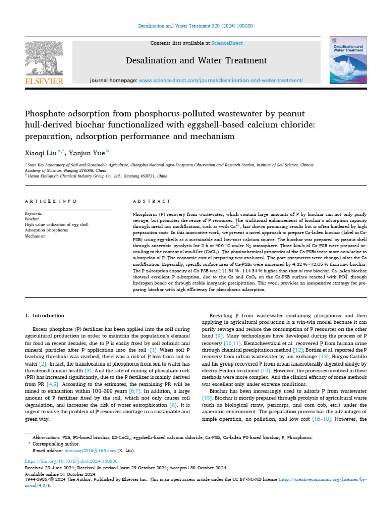 Phosphorus Adsorption by Eggshell Biochar | PDF | Adsorption | Soil