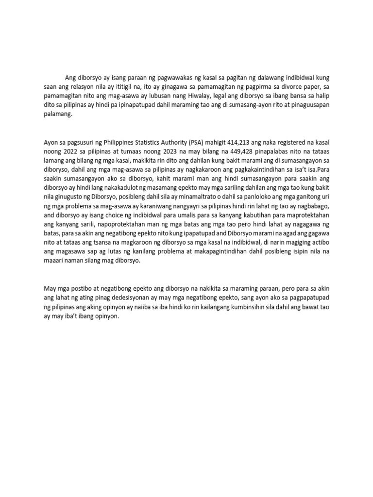 Essay "Divorce in Philippines" | PDF