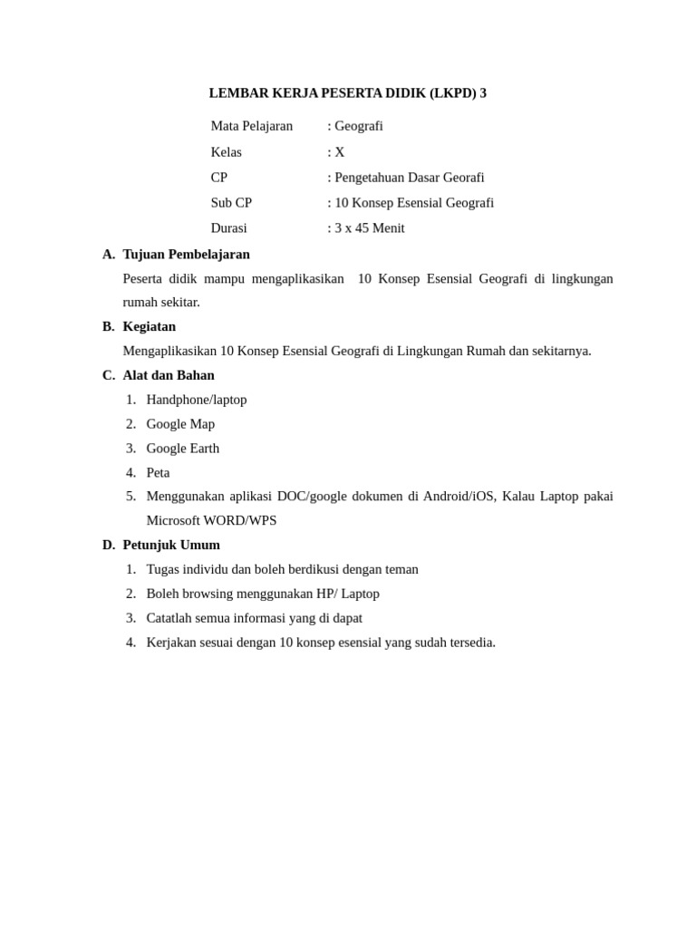 LKPD 3 Konsep Esensial Geografi | PDF