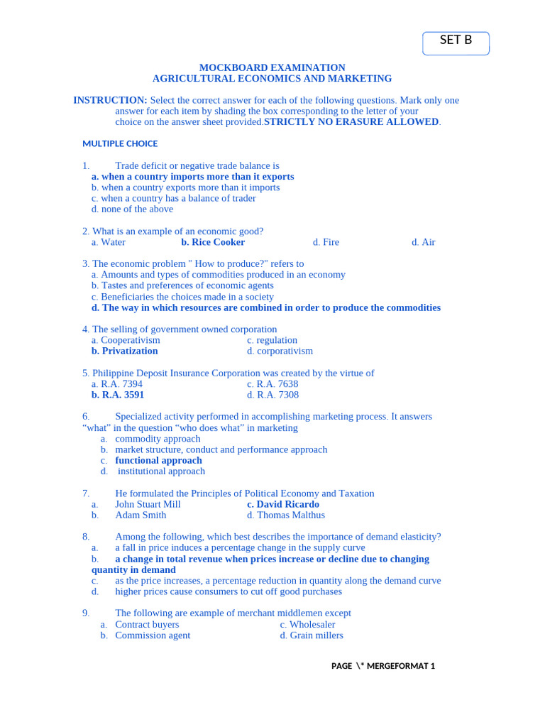 SET-B-Agricultural-Economics-and-Marketing-2023 | PDF | Elasticity ...