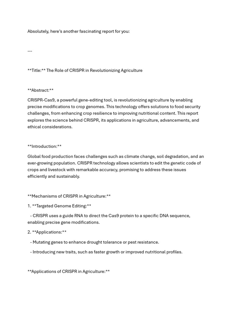 CRISPR's Impact on Agricultural Innovation | PDF | Agriculture | Crispr