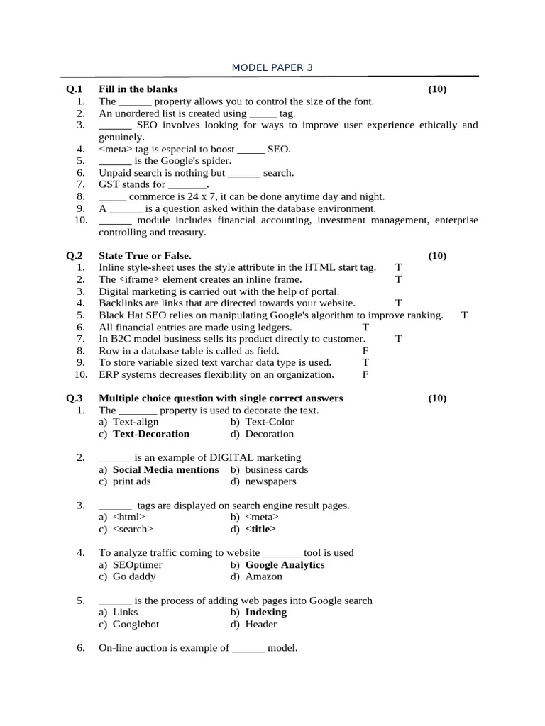 Syjc It Model Paper - 3 - With Ans | PDF | Search Engine Optimization ...