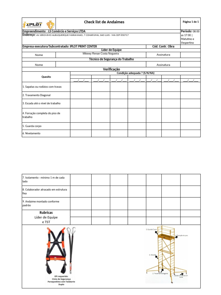 Check List Andaime L S Comercio | PDF