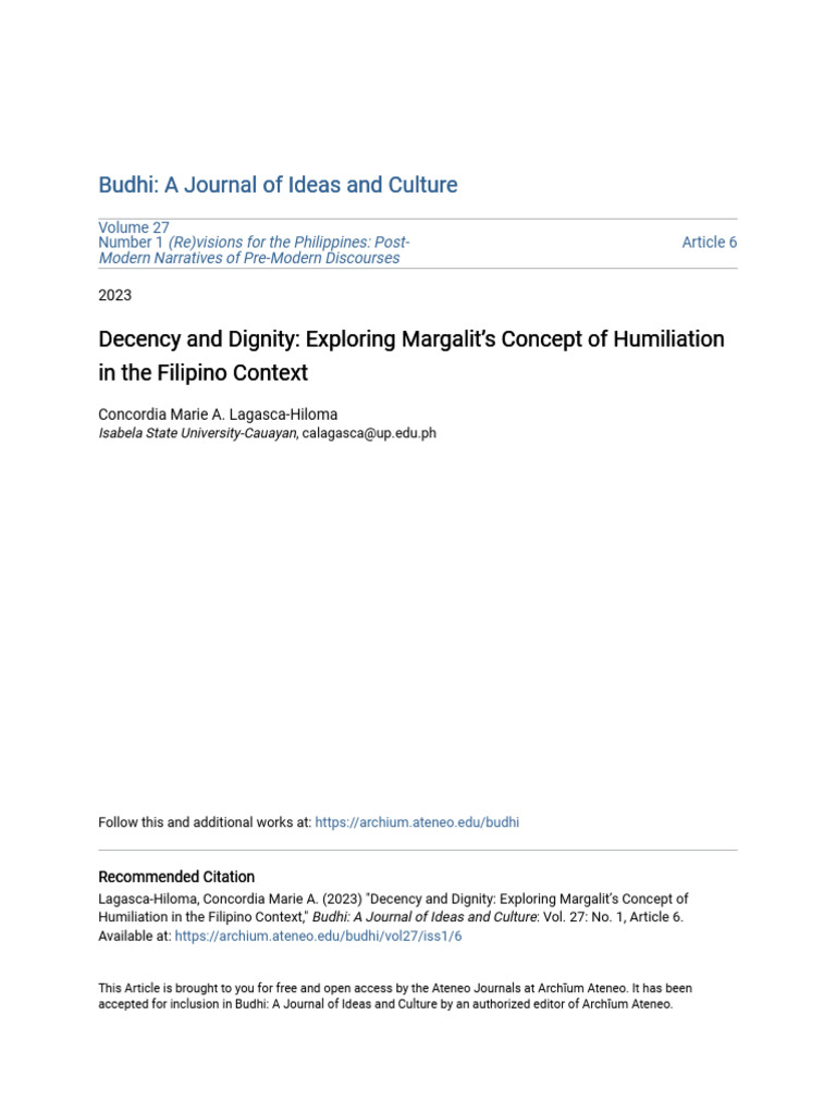 Lagasca-Hiloma (2023) Humiliation | PDF | Self Esteem | Dignity