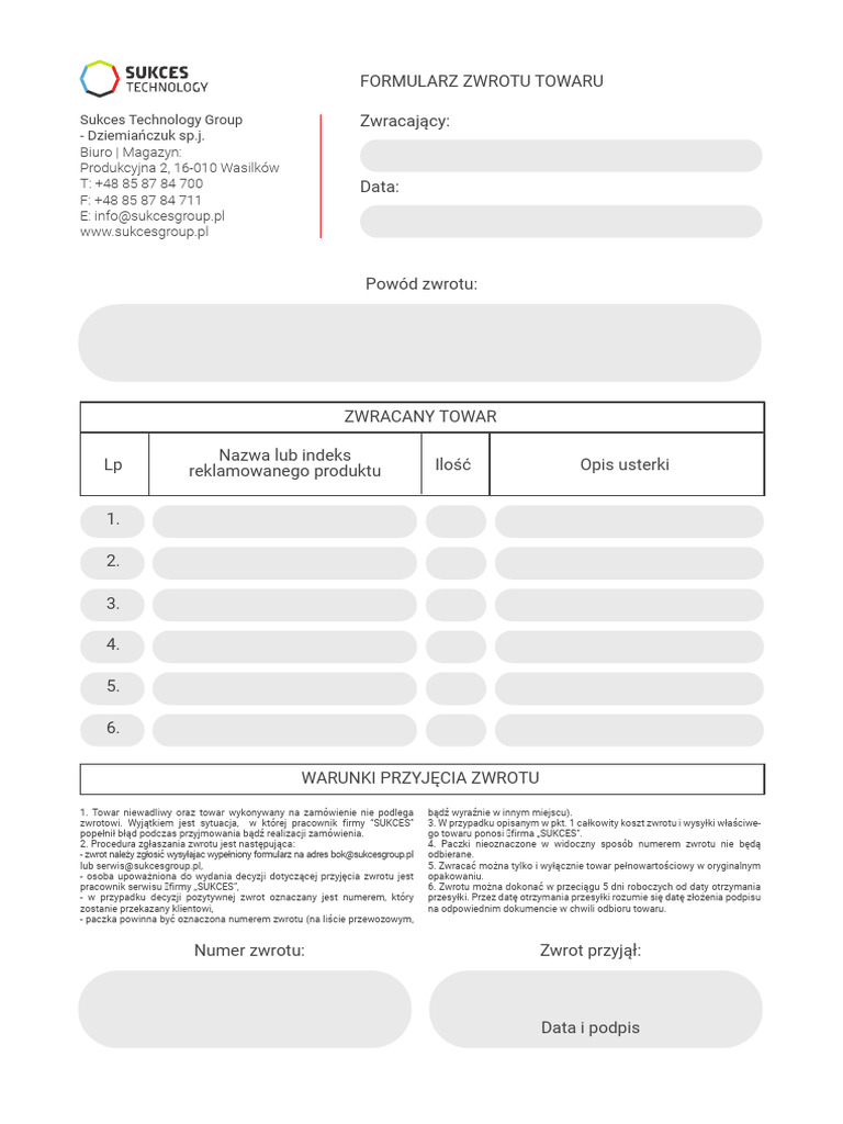 PL Formularz Zwrotu Towaru | PDF
