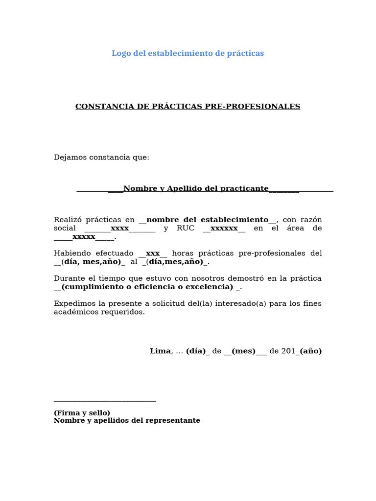 Modelo de Constancia de Prácticas Actual | PDF
