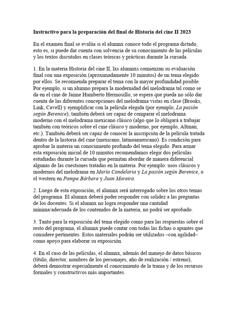 Examen Final Historia del Cine II 2023 | PDF