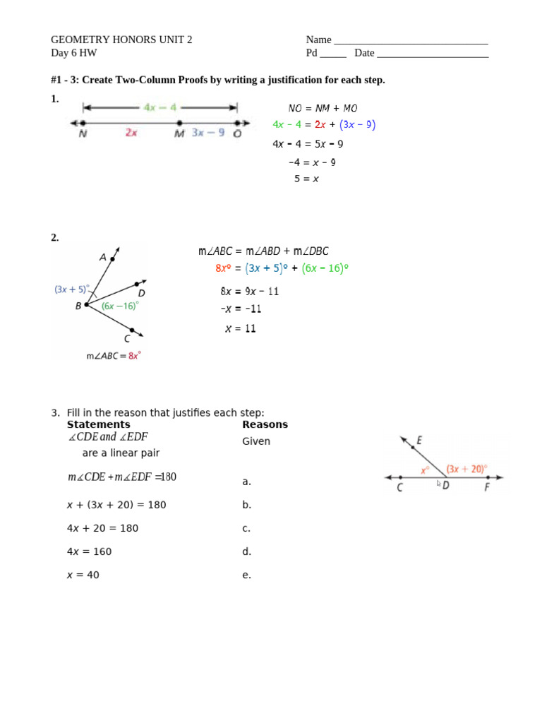#1 - 3: Create Two-Column Proofs by Writing A Justification For Each ...