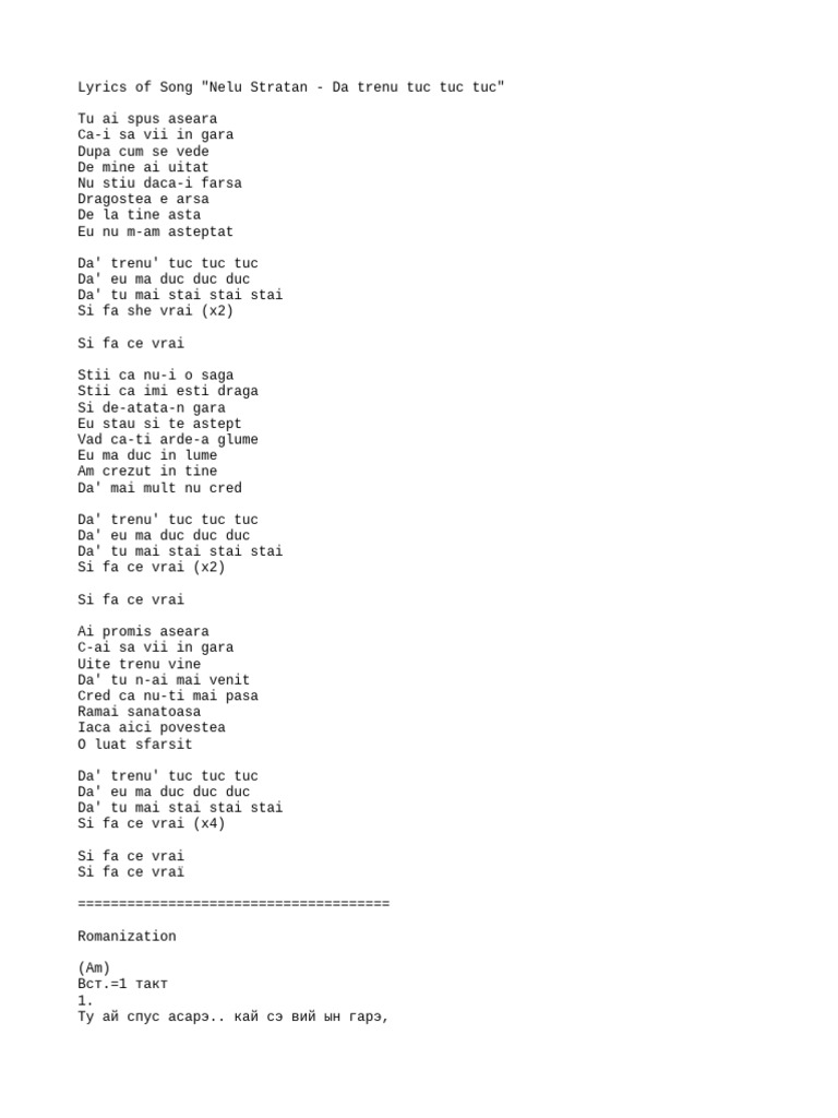 Nelu Stratan - Da Trenu Tuc Tuc Tuc | PDF