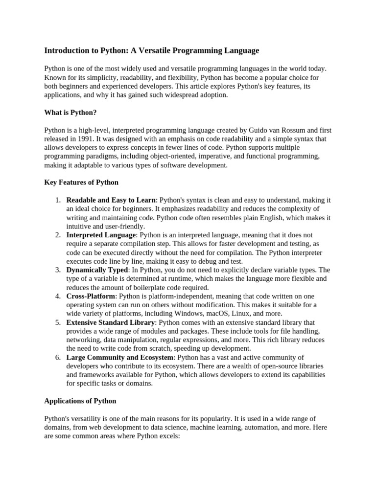 Python: A Versatile Programming Language | PDF | Python (Programming Language) | Computer ...