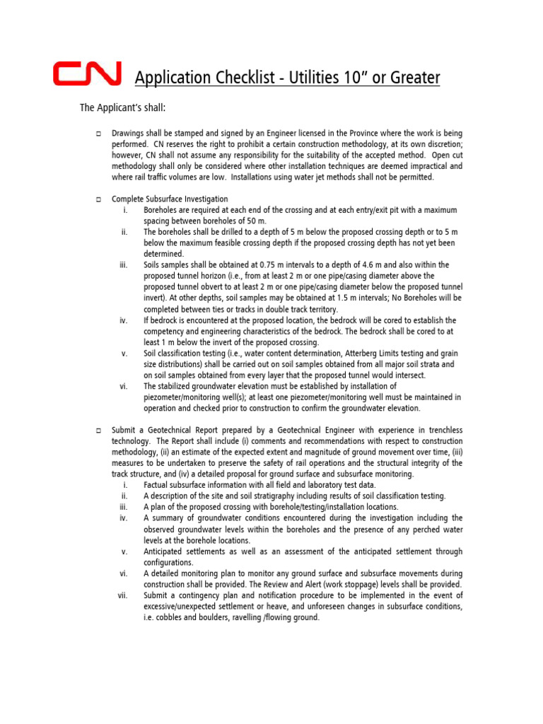 Application-Checklist - Utlities-10-Inch-or-Greater-en | PDF | Borehole ...