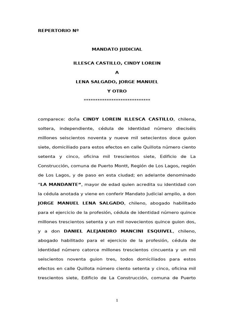 Mandato Judicial - JL, DM - Cindy Lorein Illesca Castillo | PDF | Abogado