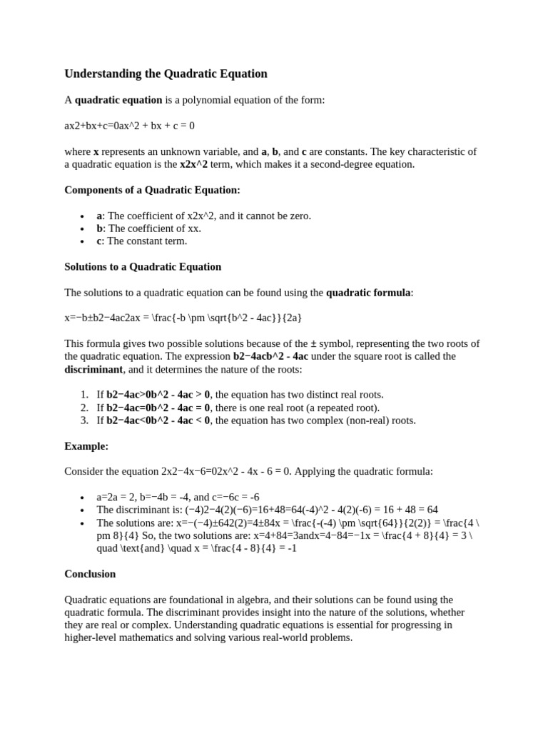 Understanding The Quadratic Equation | PDF
