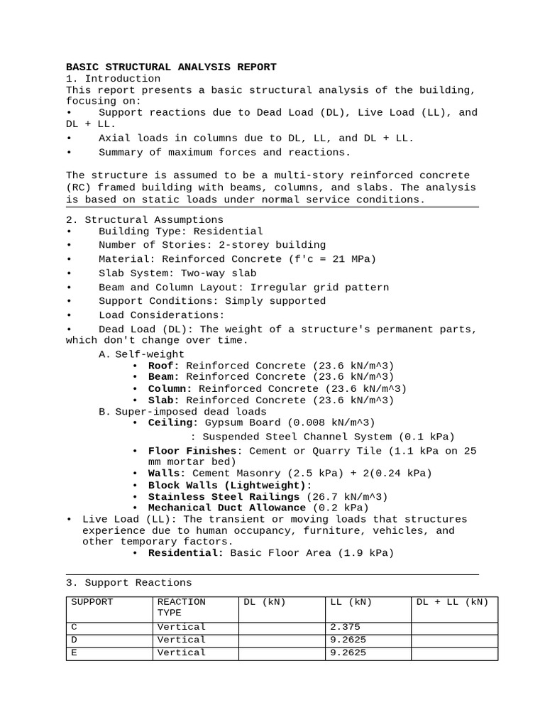 Basic Structural Analysis Report | PDF | Concrete | Reinforced Concrete