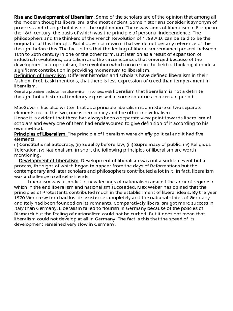 Rise and Development of Liberalism | PDF | Liberalism | Nationalism