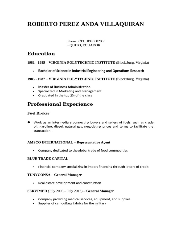 Curriculum Roberto 2025.docx English | PDF | Ecuador | Economies