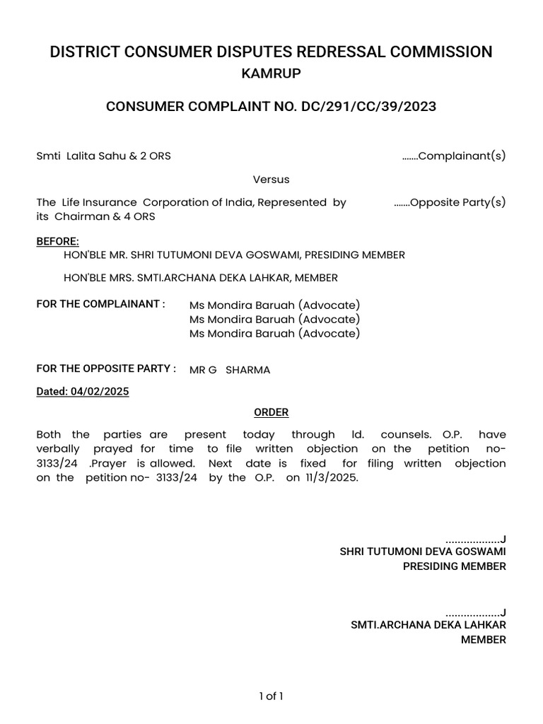 District Consumer Disputes Redressal Commission: Kamrup CONSUMER ...