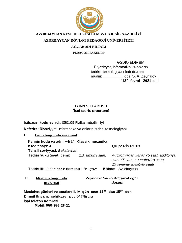 Klassik Mexanika Sillabus | PDF