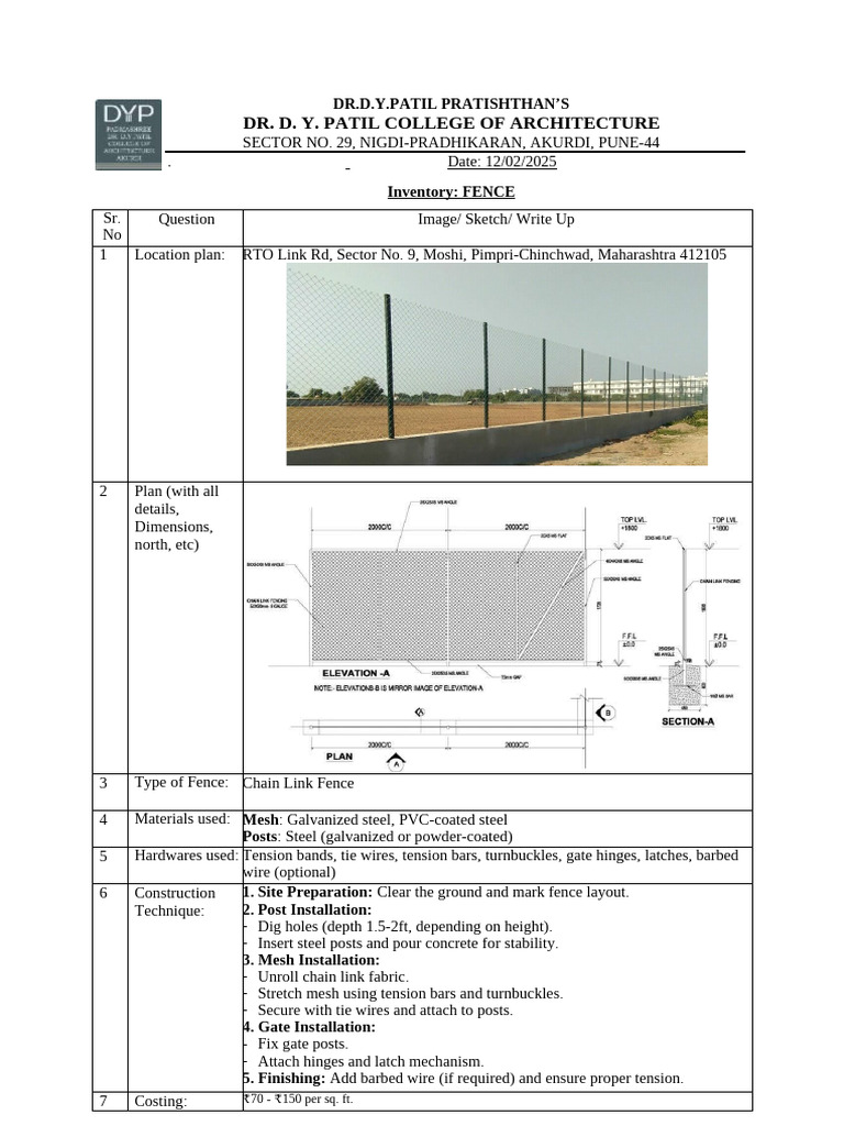 Sahil Inventory On Fencing and Gate | PDF | Concrete | Precast Concrete