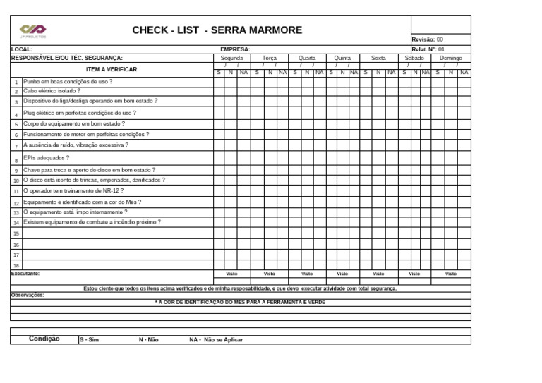 Formulario 02jp - Check List Serra Marmore | PDF