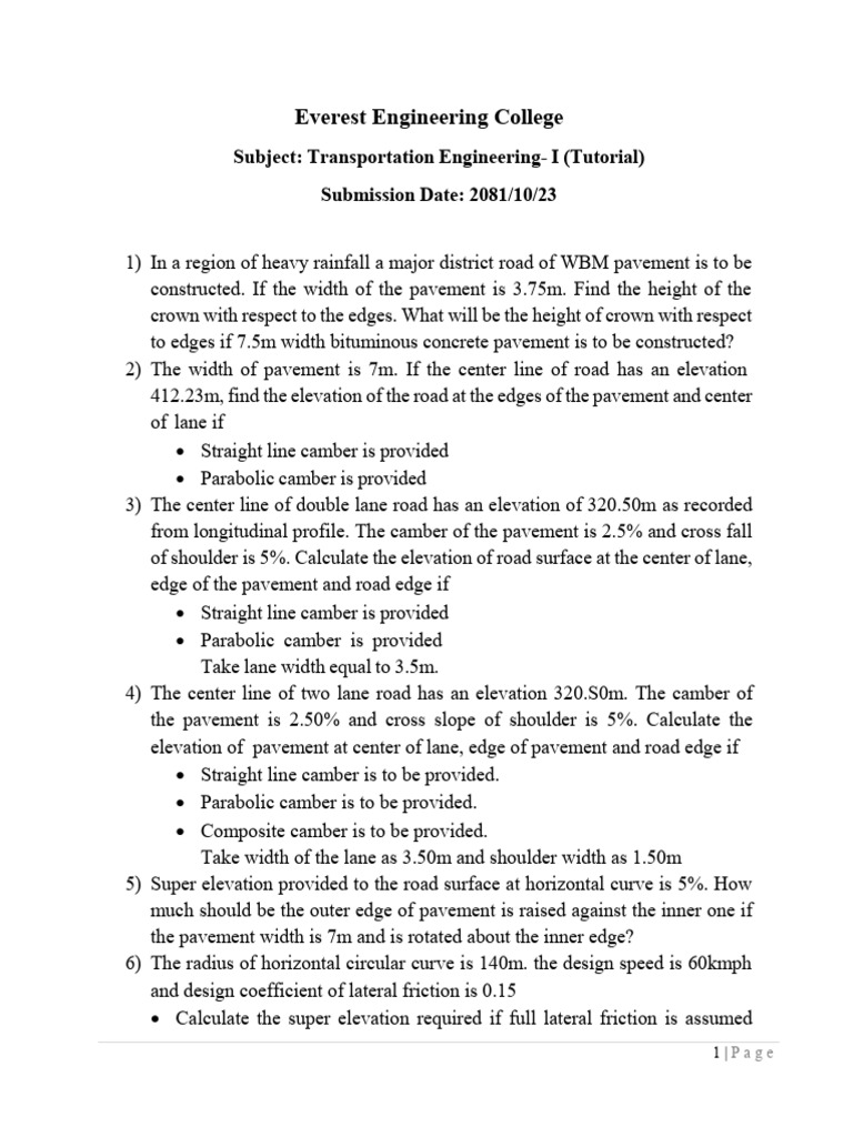 Tutorial of Transportation - I | PDF | Traffic | Road