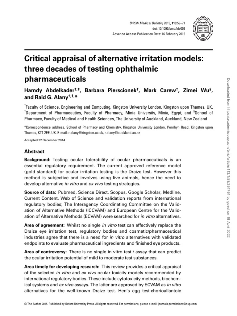 Alternatives to Draize Test for Ocular Irritation | PDF | Cornea ...
