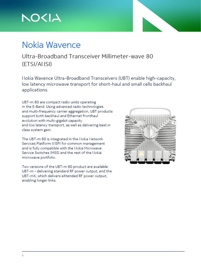 Nokia Wavence UBT-m 80 Overview | PDF | Computer Network | Microwave