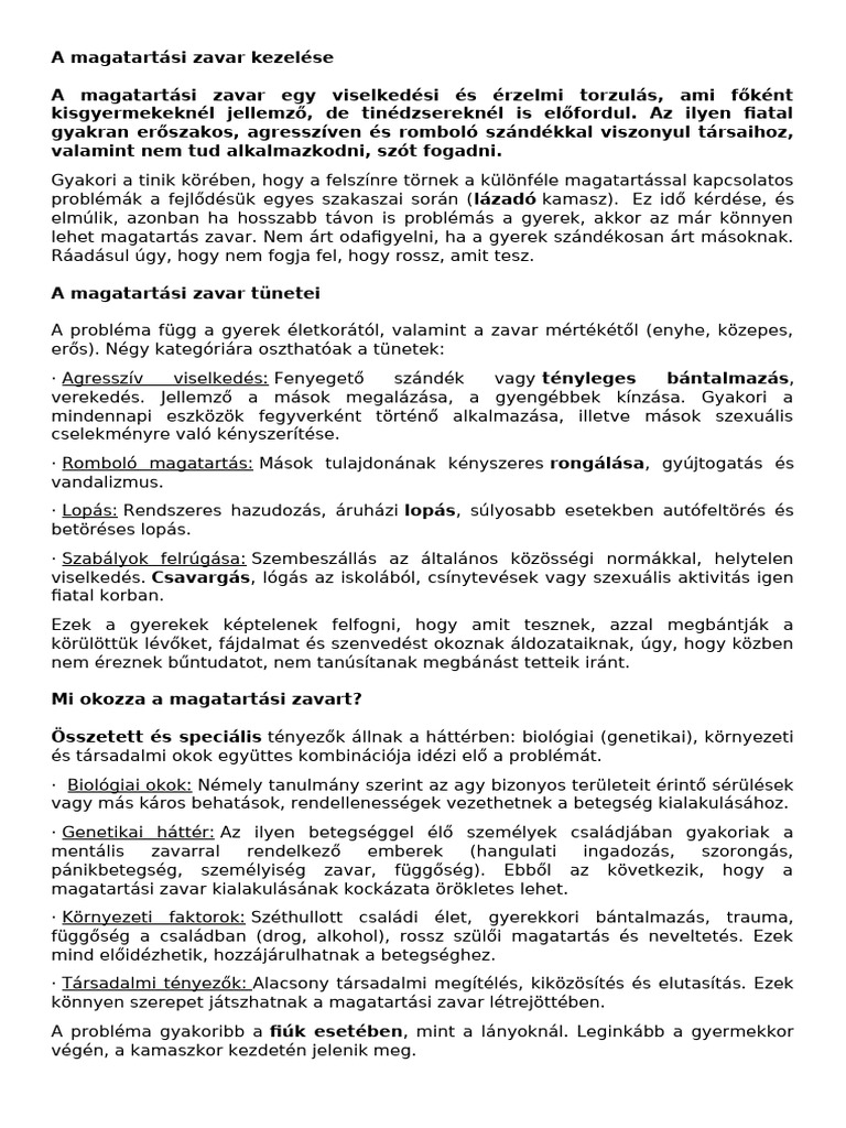 A gyermekek magatartási zavarainak kezelése | PDF