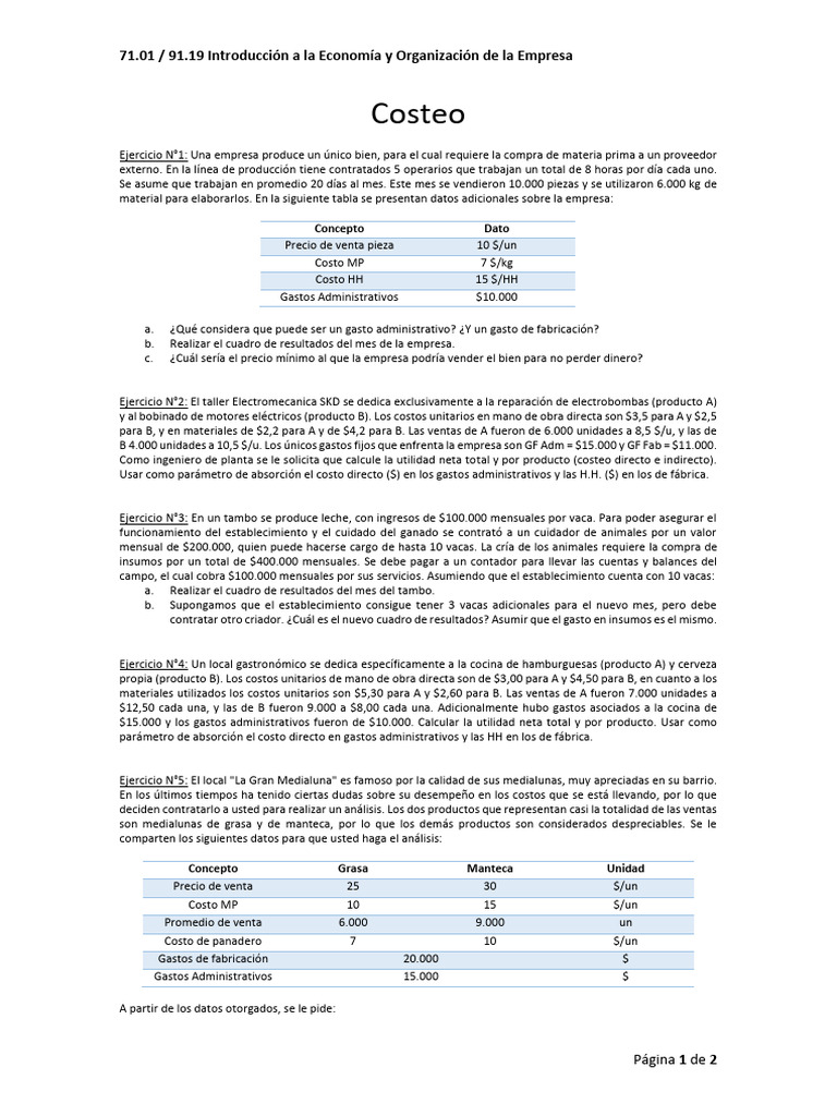 08P Guía de TP - Costeo | PDF