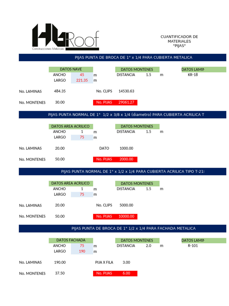 Cantidades De Pijas Y Laminas Para Construcción Pdf