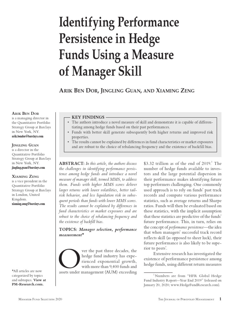 JPM 2020 1 139 Full | PDF | Hedge Fund | Sharpe Ratio