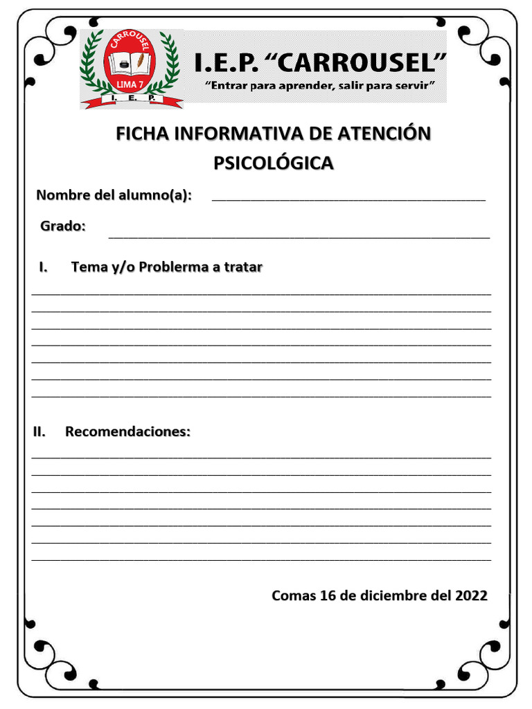 Ficha Informativa De Atención Psicológica Pdf