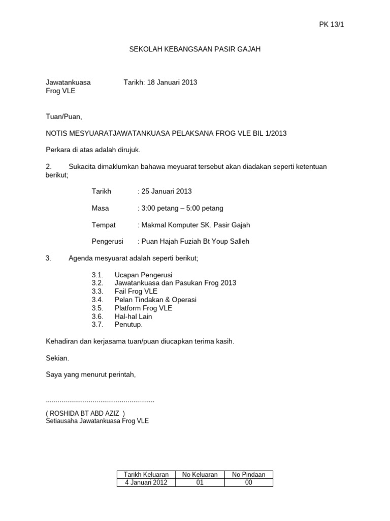 Surat Dan Minit Frog VLE | PDF