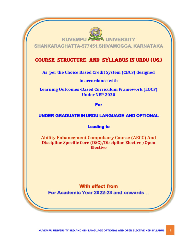 Iii & Iv Semester Urdu Ug Syllabus Nep 2022-23 | PDF | Urdu