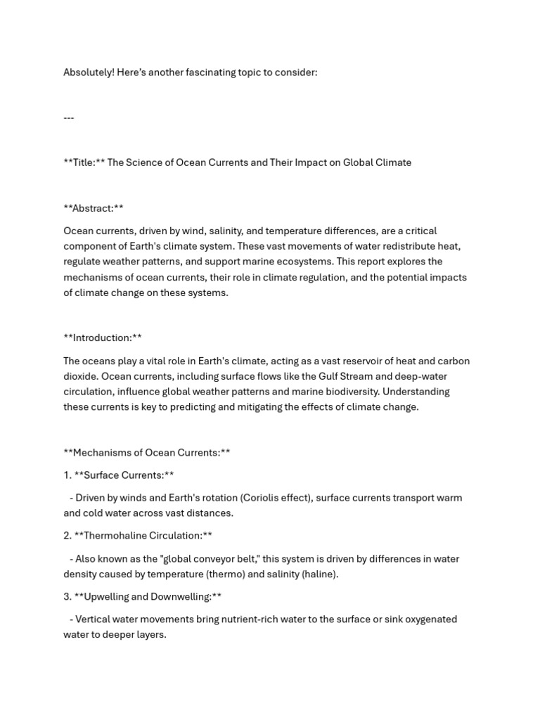 The Science of Ocean Currents and Their Impact On Global Climate | PDF ...