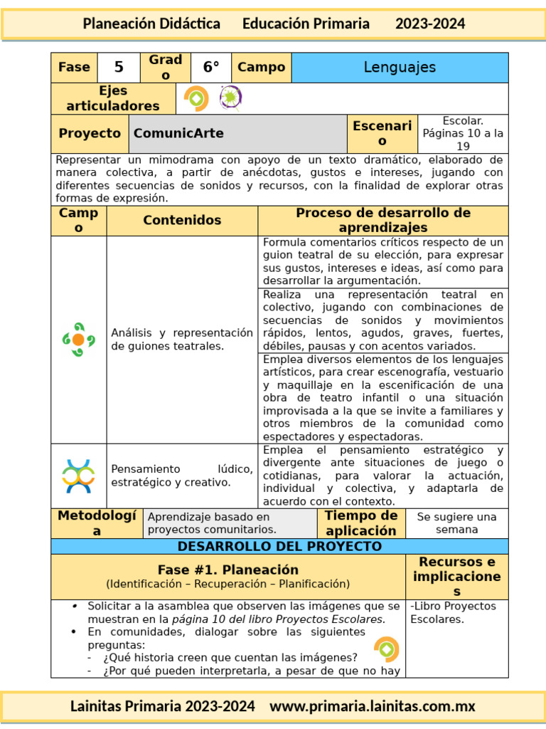 6to Grado Marzo - 04 ComunicArte (2023-2024) | PDF | Teatro | Planificación