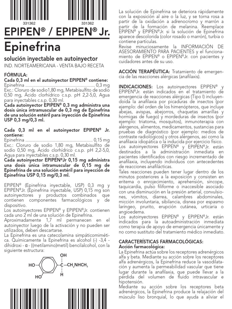 Epinefrina: Epipen / Epipen JR | PDF | Inyección (medicina ...