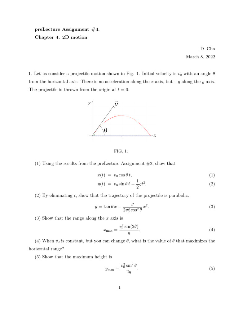 Prelecture Assignment #4. 2D Motion | PDF | Acceleration | Physical Quantities