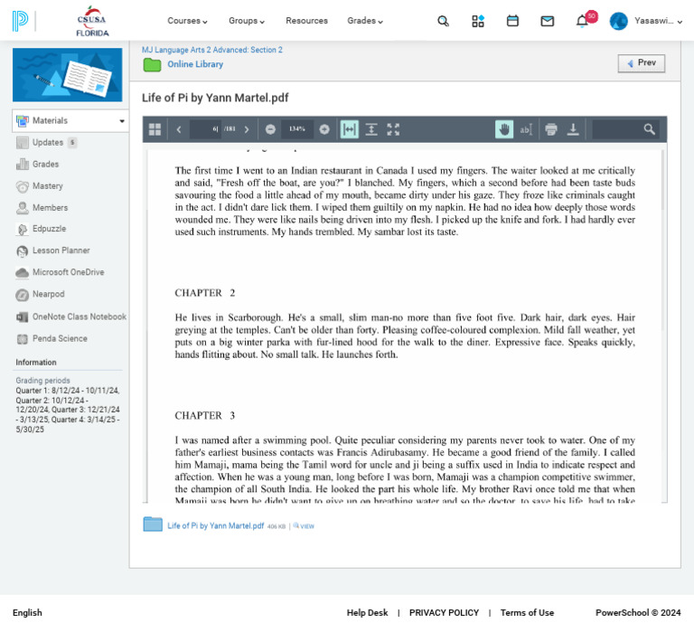 Life of Pi by Yann Martel - PDF Schoology | PDF