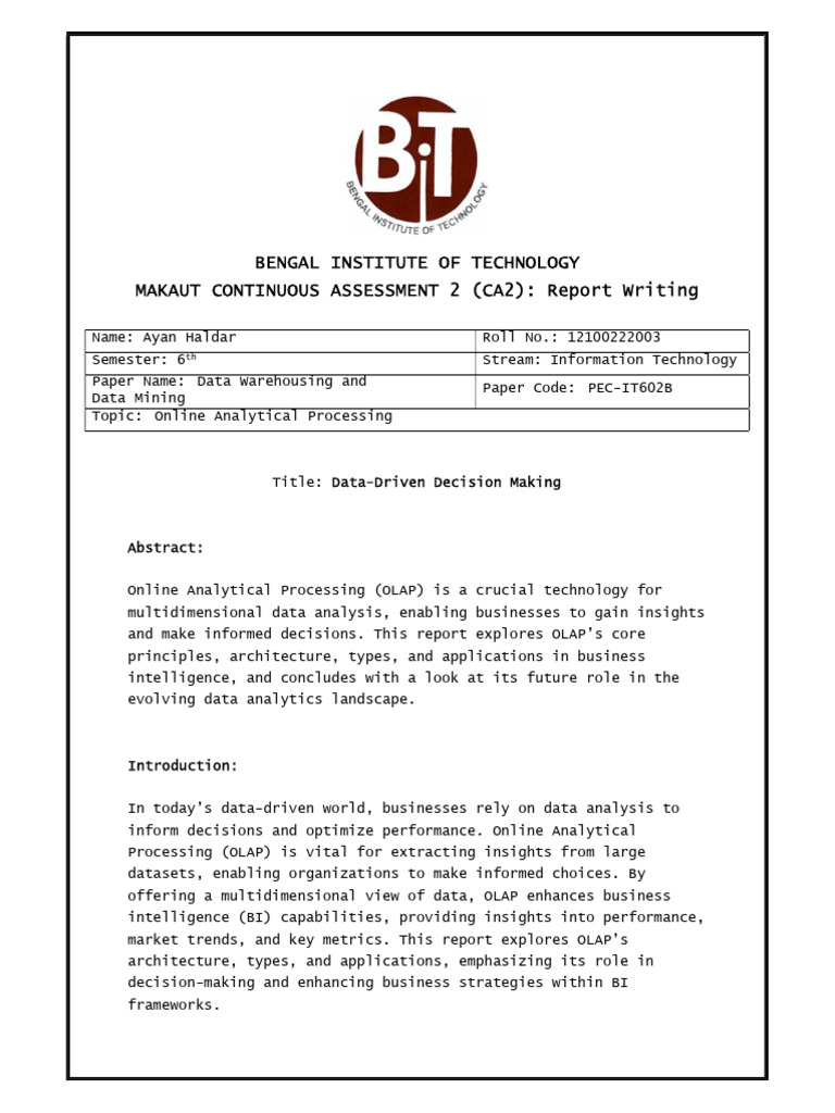 AyanHaldar DataMining Warehousing | PDF | Information Science | Computing