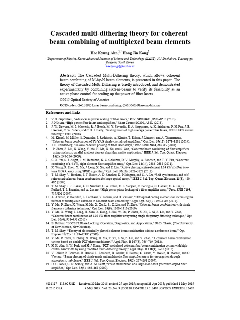 Cascaded Multi-Dithering Theory For Coherent Beam Combining of ...