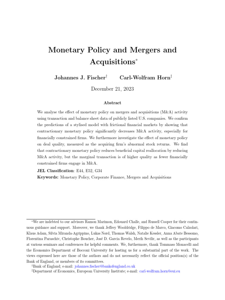 Impact of Monetary Policy on M&A Activity | PDF | Mergers And ...