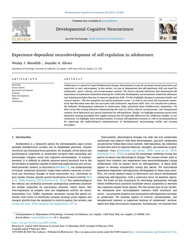 Adolescent Self-Regulation and Neurodevelopment | PDF | Emotional Self ...