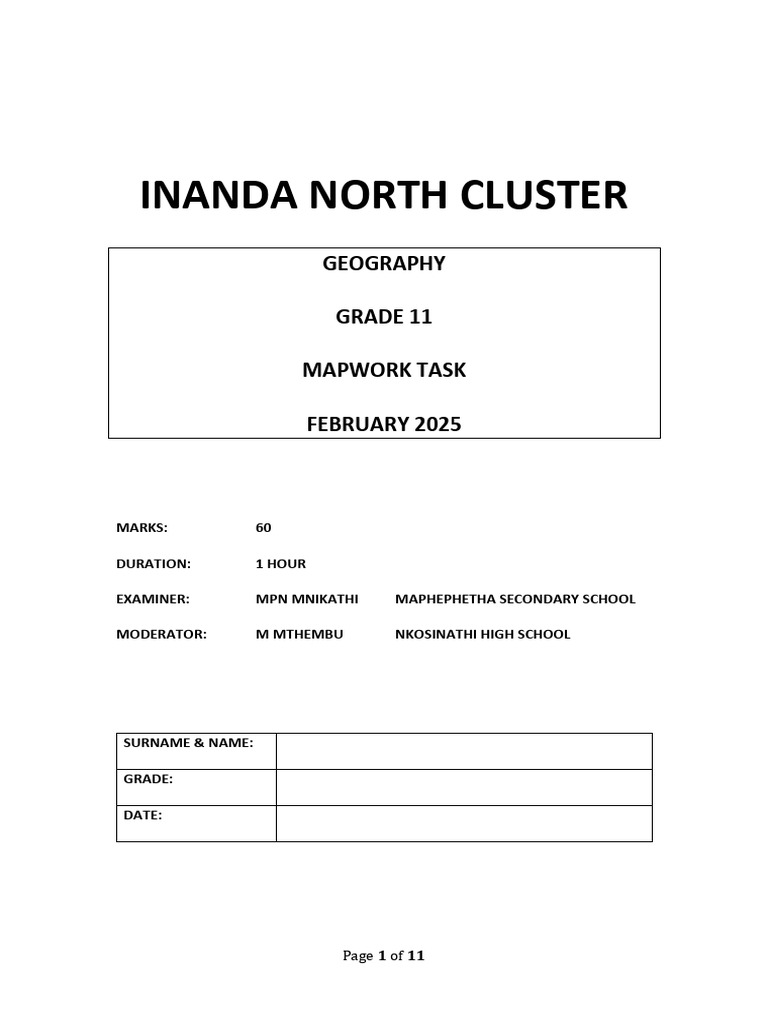 Grade 11 Geography Mapwork Task 2025 | PDF | Geographic Information ...