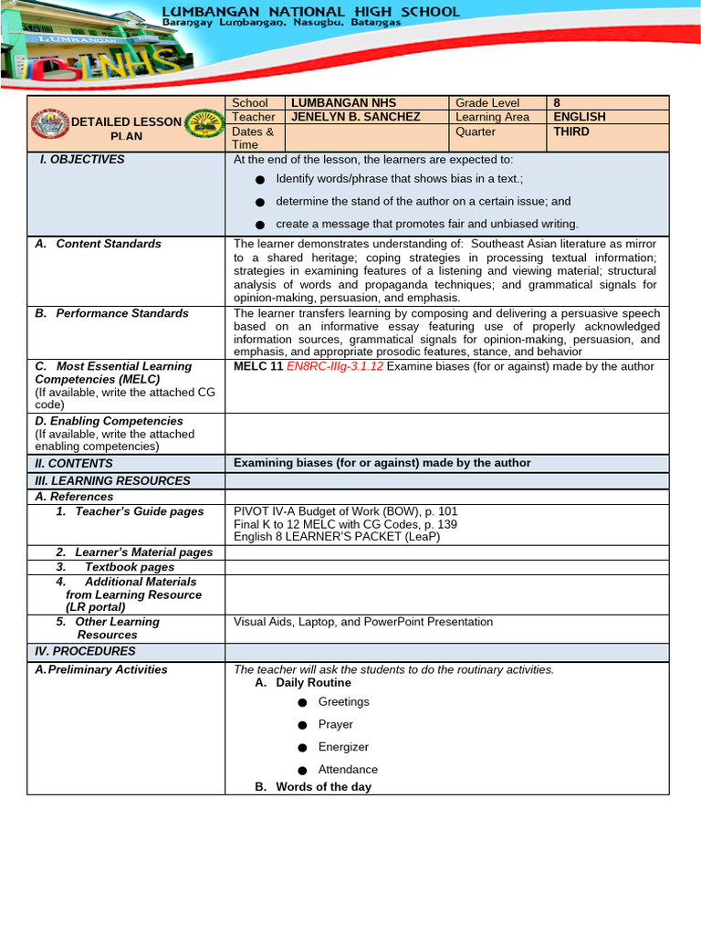 G8-Q3-MELC 11 Examing Biases For or Against Made by The Author | PDF | Bias | Learning